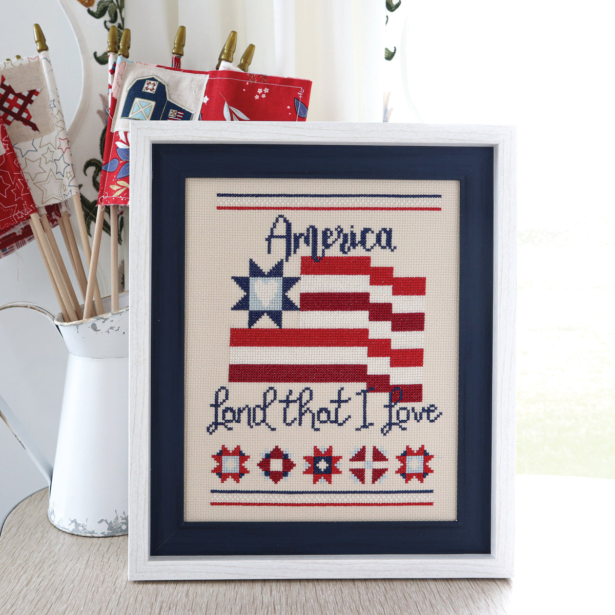 America Land That I Love Flag Cross Stitch PDF Pattern – Flamingo Toes