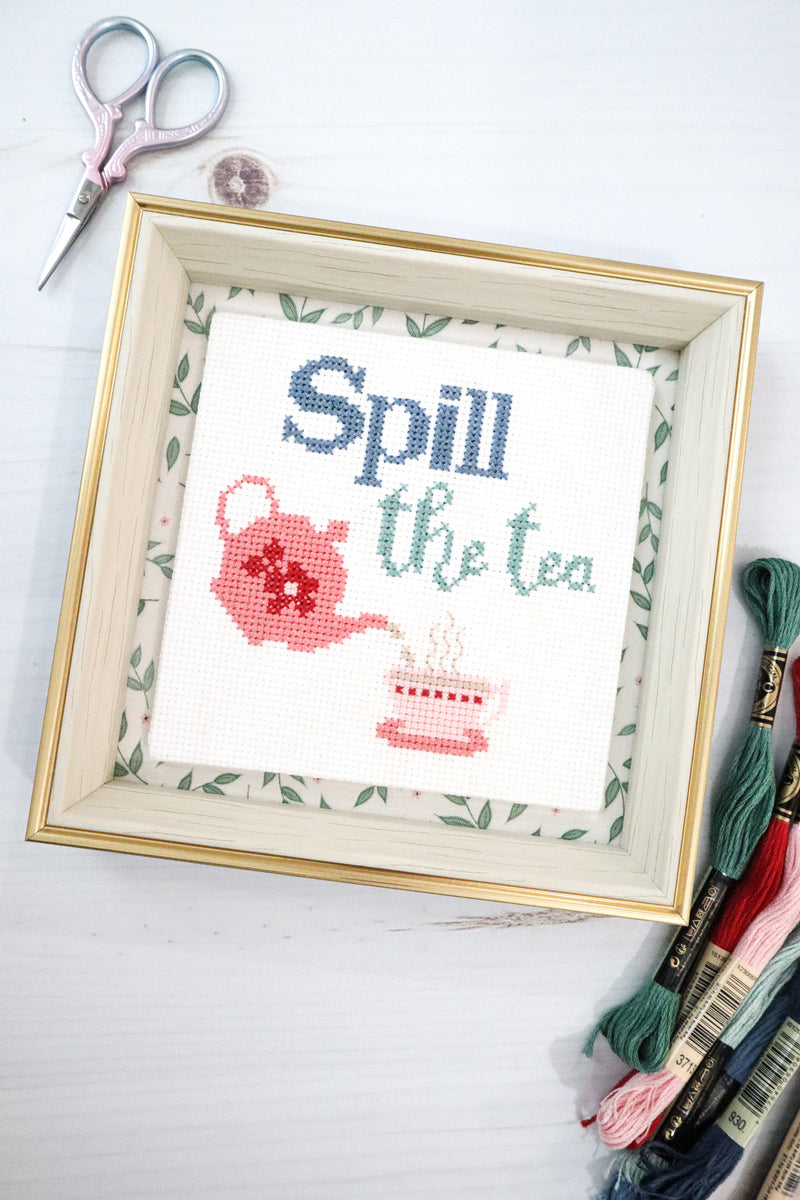 Spill the Tea Cross Stitch Paper Pattern – Flamingo Toes