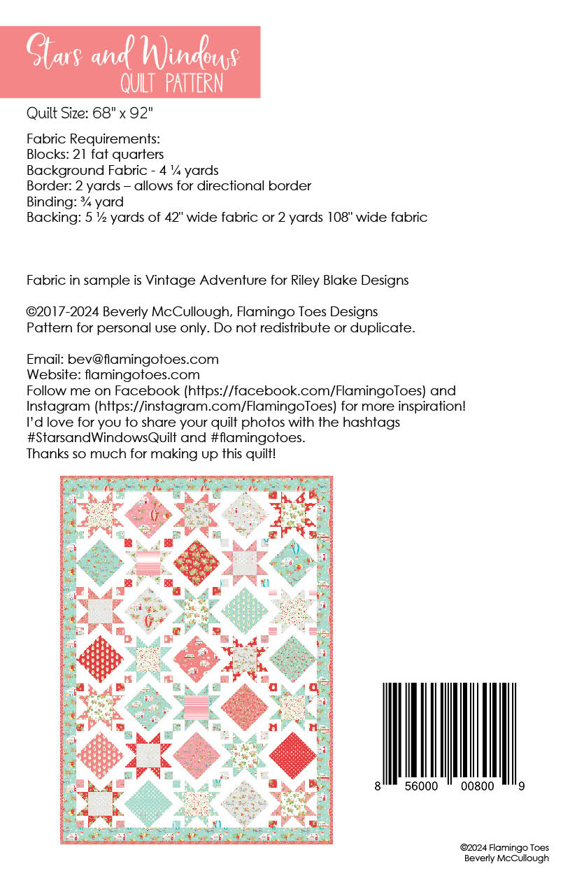 Stars and Windows Quilt PDF Pattern – Flamingo Toes