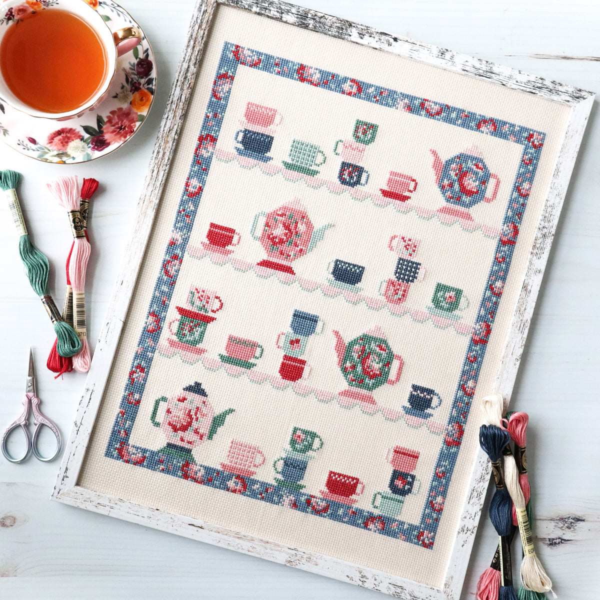 Tea Party Cross Stitch Paper Pattern – Flamingo Toes