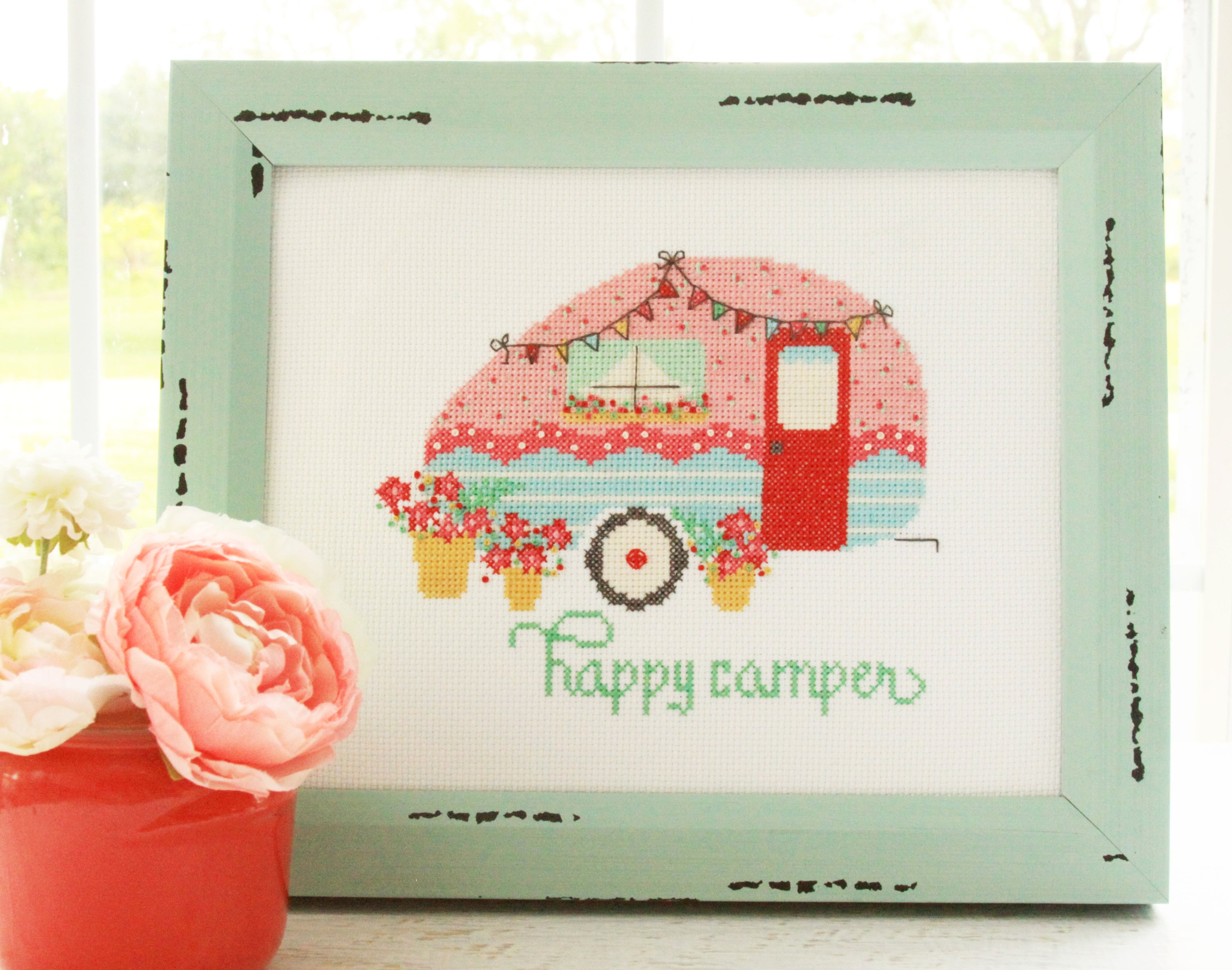 Happy Camper Cross Stitch PDF Pattern – Flamingo Toes