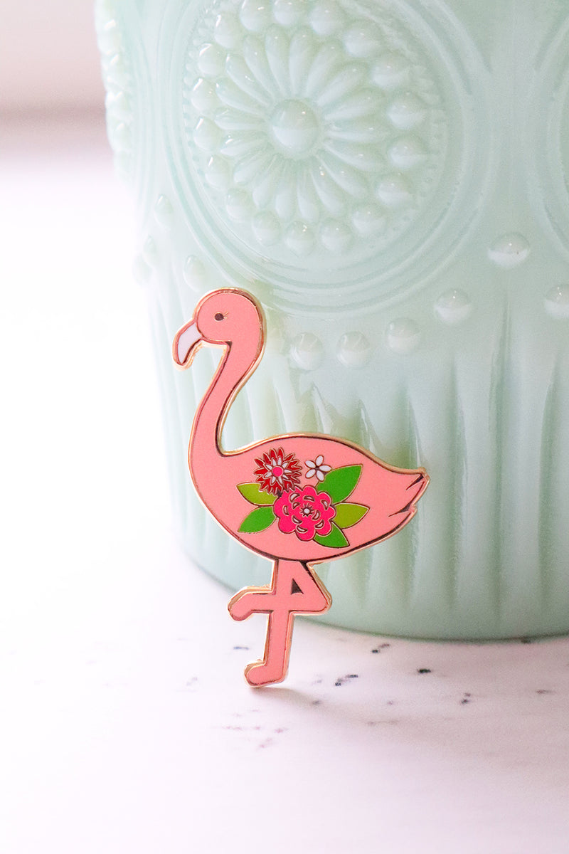 Floral Flamingo Enamel Pin – Flamingo Toes