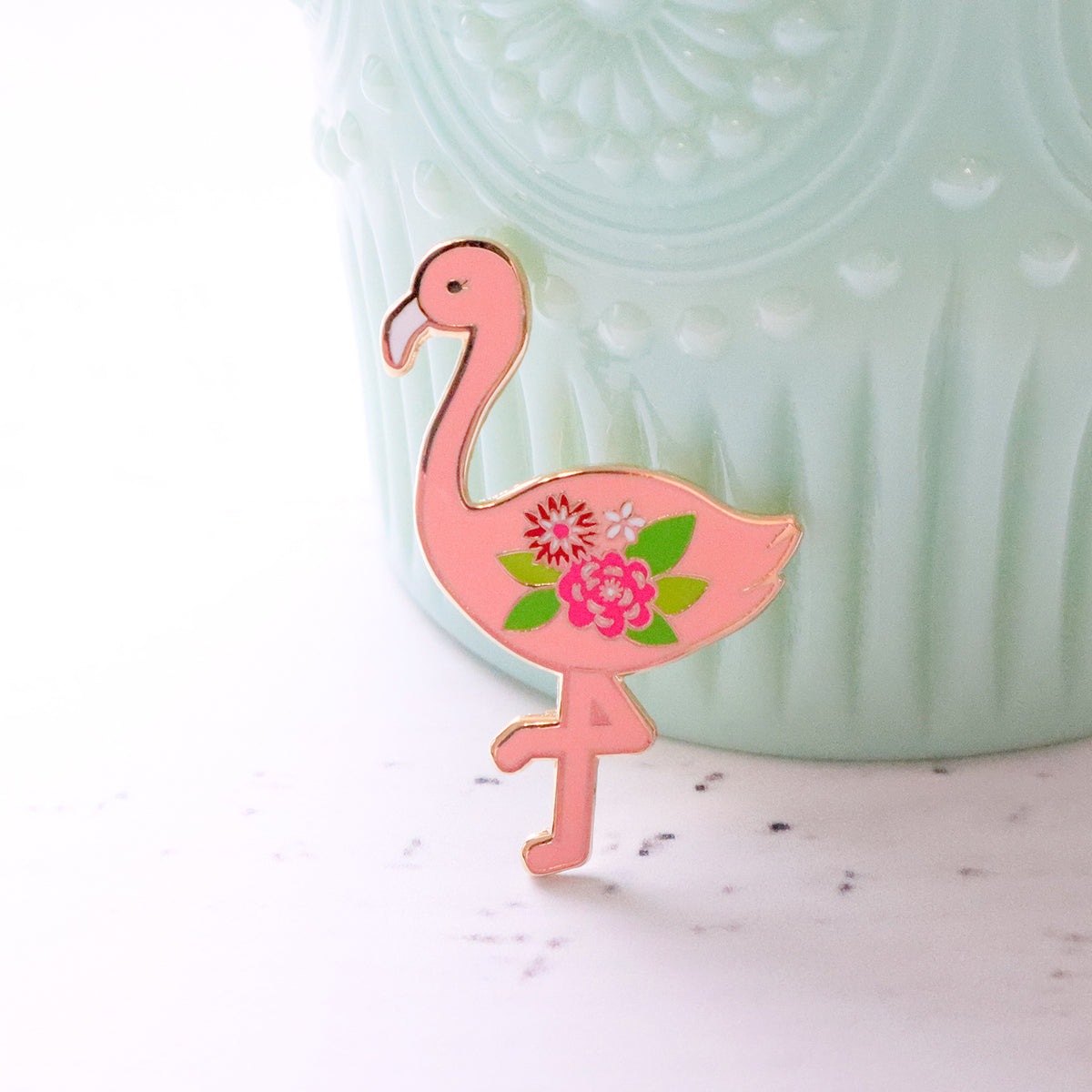 Floral Flamingo Enamel Pin – Flamingo Toes